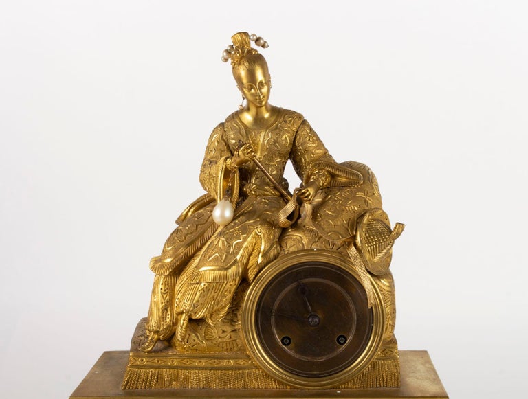 Charles X Period Clock in Golden Bronze, 19th Century For Sale at 1stDibs