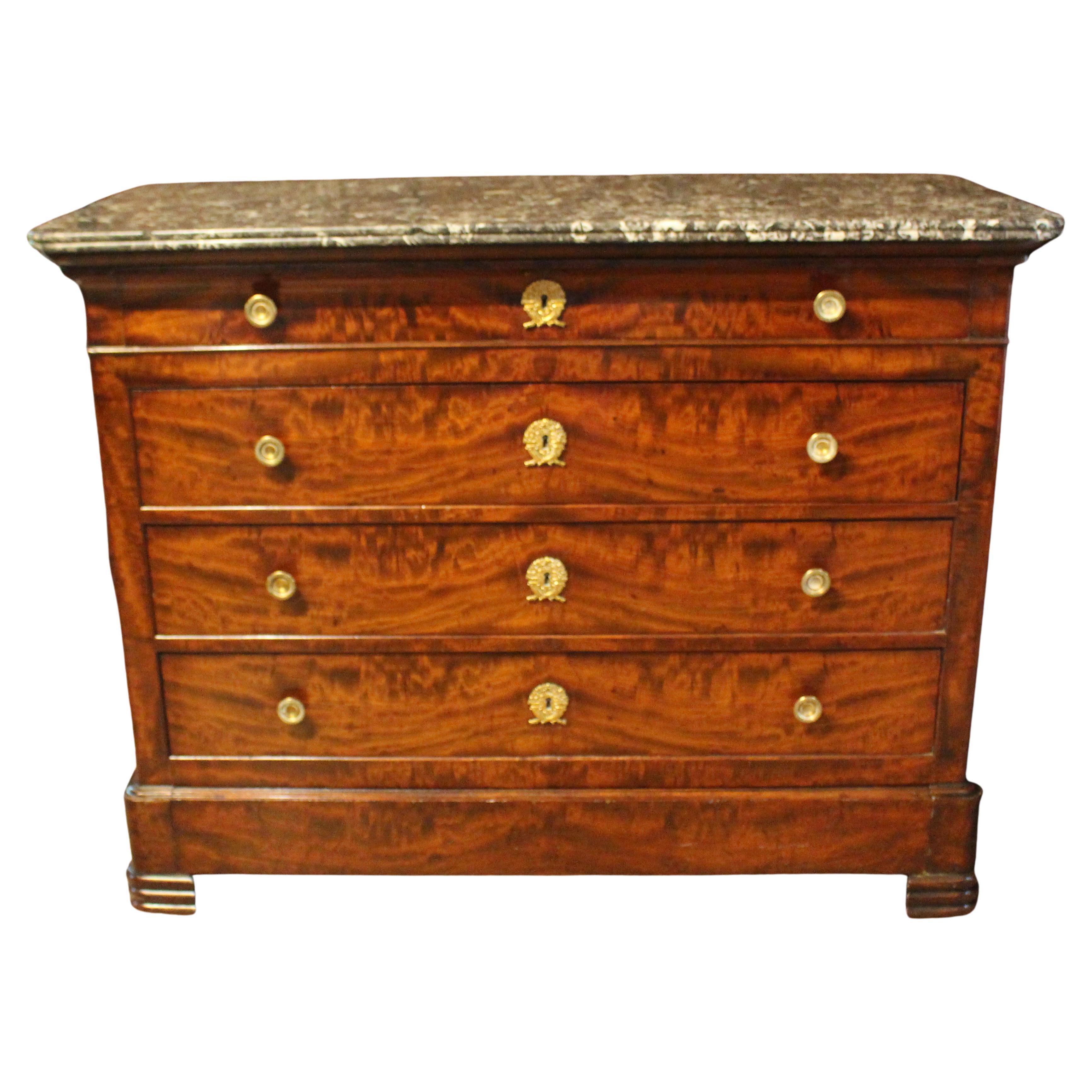 Pair of Charles X Inlaid Burl Maple and Black Marble Commodes For Sale ...