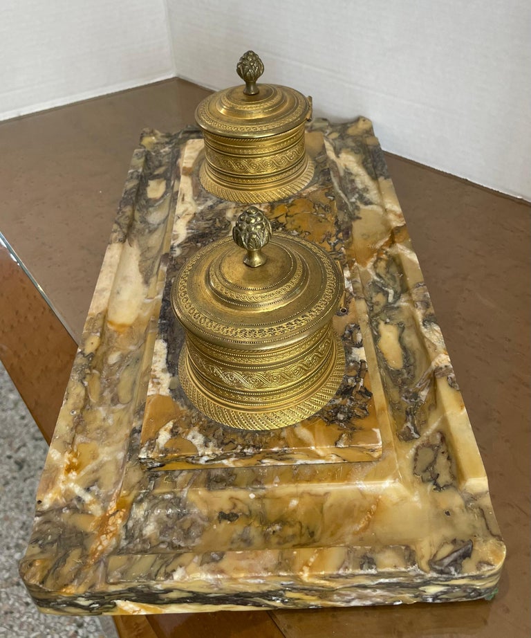 Charles X Style Marble and Bronze Inkwell Stand For Sale at 1stDibs