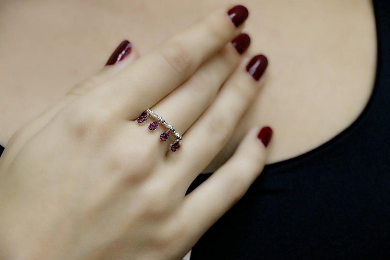 Modern Red Rubies Kinetic Teardrop Ruby Cocktail Ring For Sale at 1stDibs