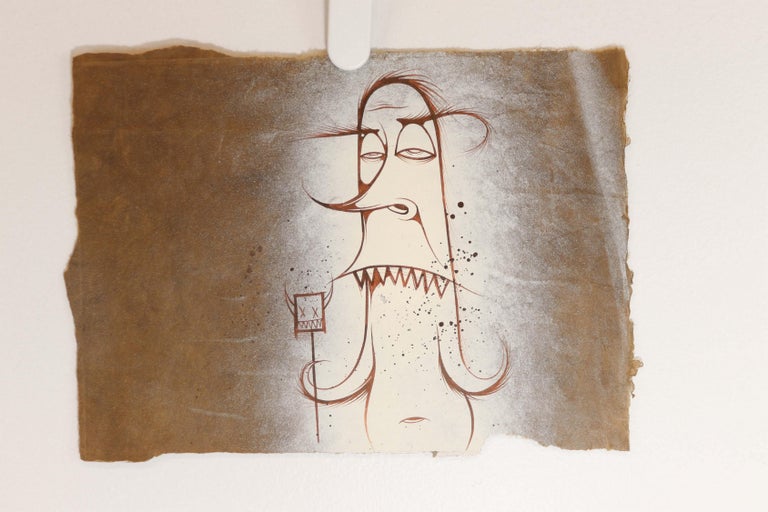 Charlie Alan Kraft Set of 4 Spray Paint and Ink Drawings on Torn Paper ...