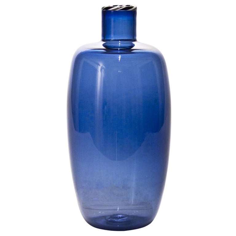 Charlie Meaker Signed Blue Bottle Vase, c.1982 For Sale at 1stDibs