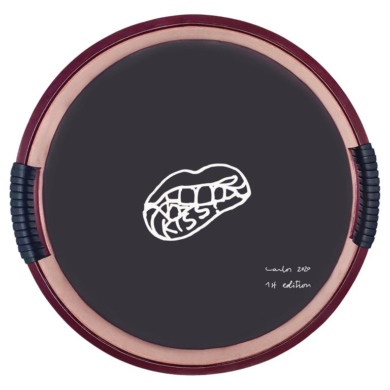 Charlie Round Serving Tray Burgundy by Noda Designs For Sale at 1stDibs