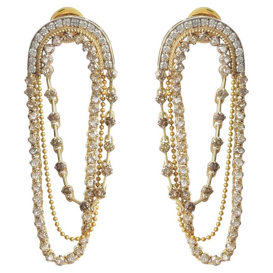 Moi Runa Gold Diamond and Emerald Hoop Earrings For Sale at 1stDibs