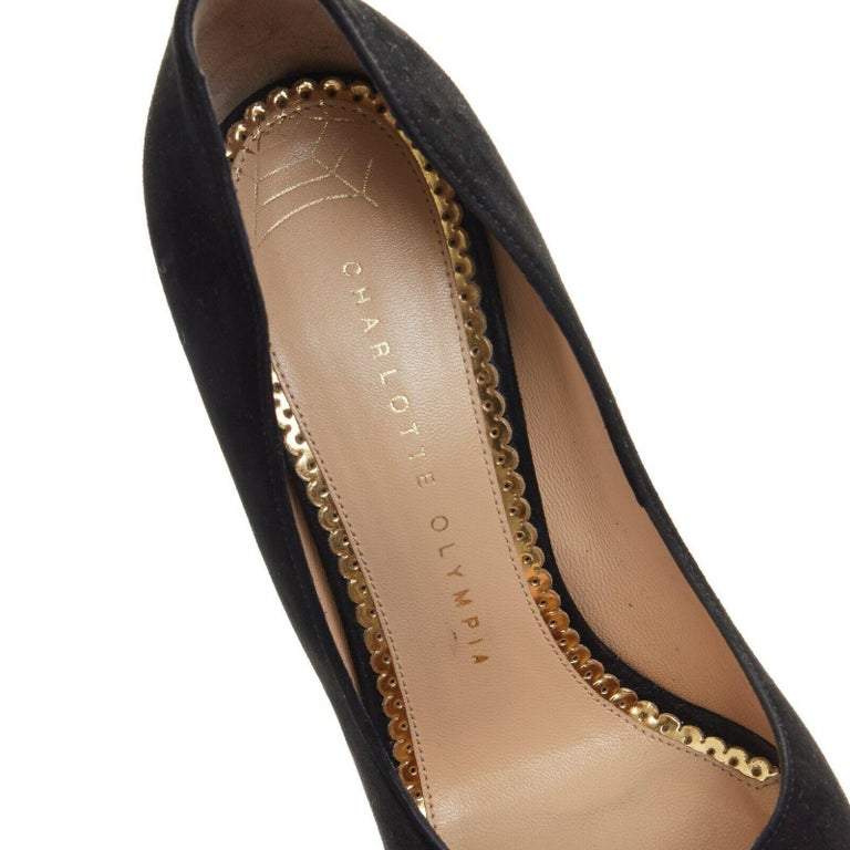 CHARLOTTE OLYMPIA black suede point toe spider embroidered chunky high ...