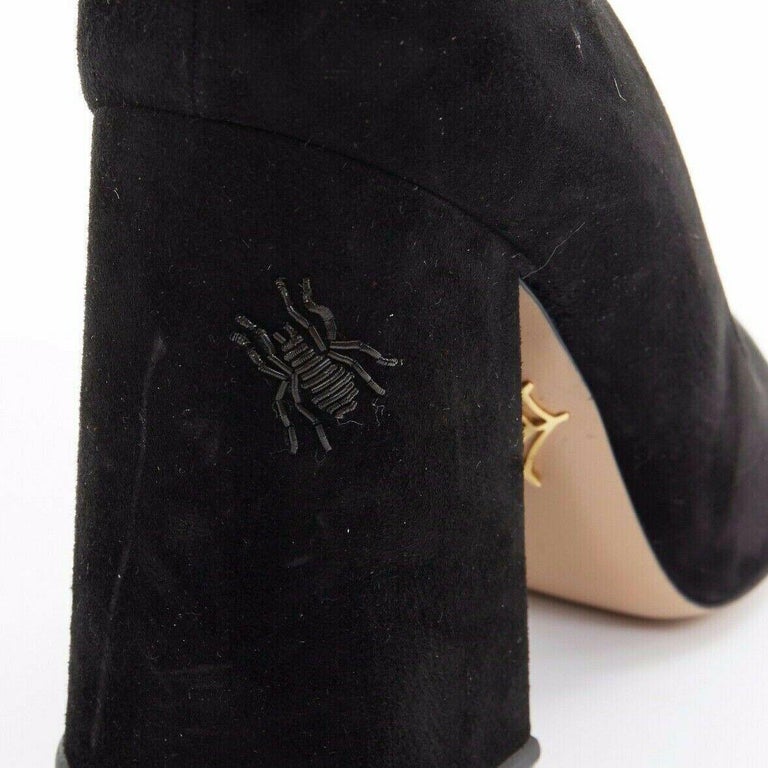 CHARLOTTE OLYMPIA black suede point toe spider embroidered chunky high ...