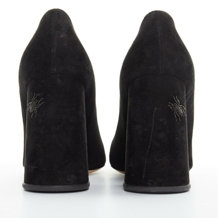 CHARLOTTE OLYMPIA black suede point toe spider embroidered chunky high ...