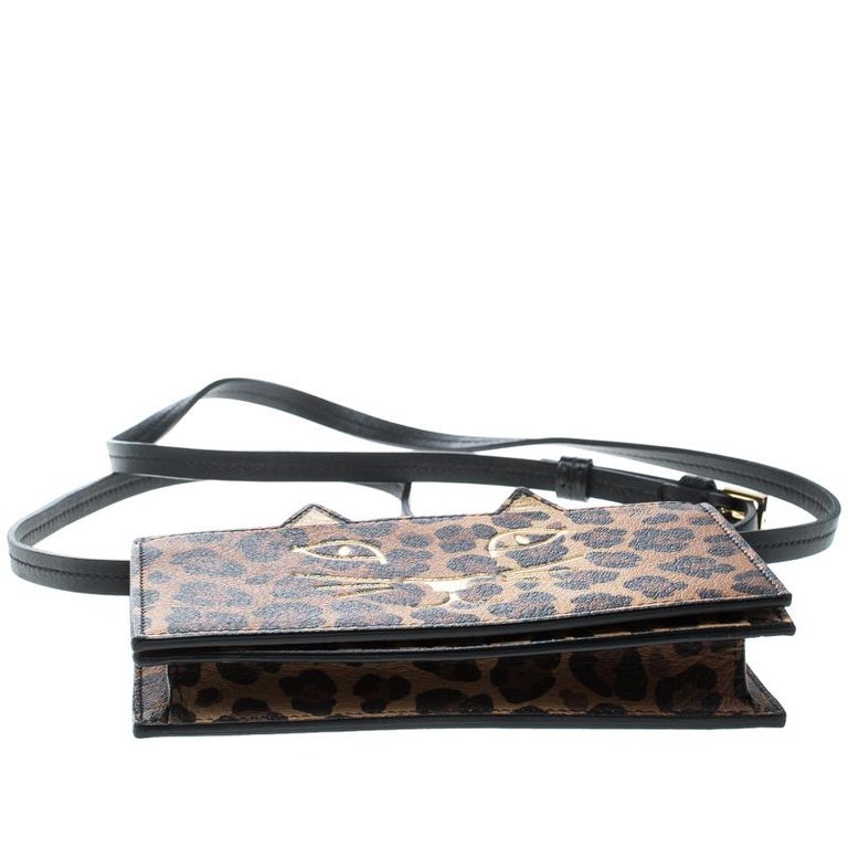 Charlotte Olympia Brown Leopard Print Leather Feline Purse For Sale at ...