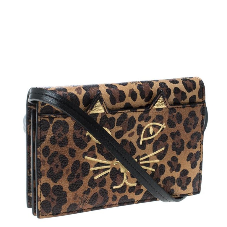 Charlotte Olympia Brown Leopard Print Leather Feline Purse Shoulder Bag ...