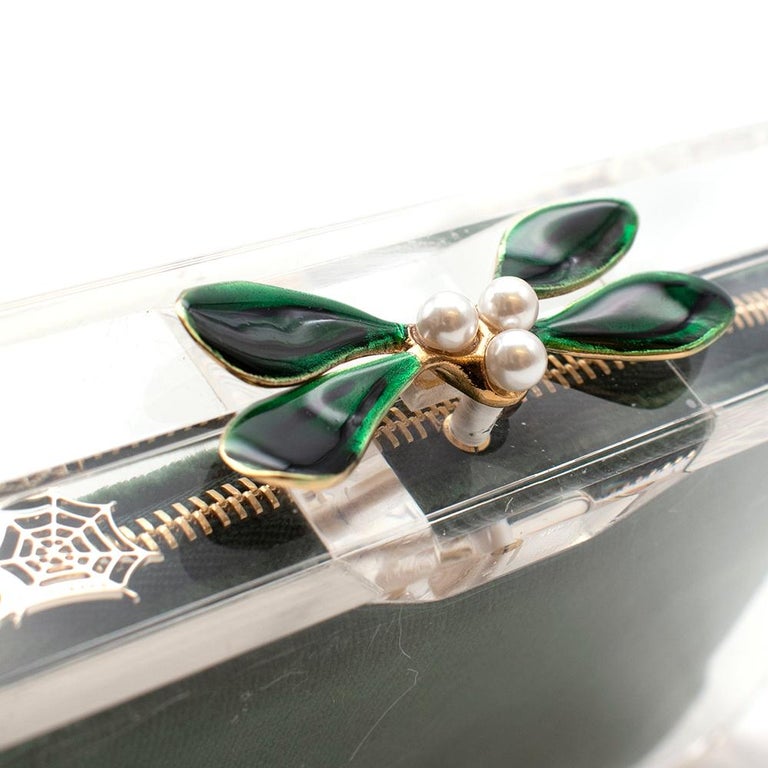 Charlotte Olympia Perspex Clutch with Emerald Velvet Pouch at 1stDibs
