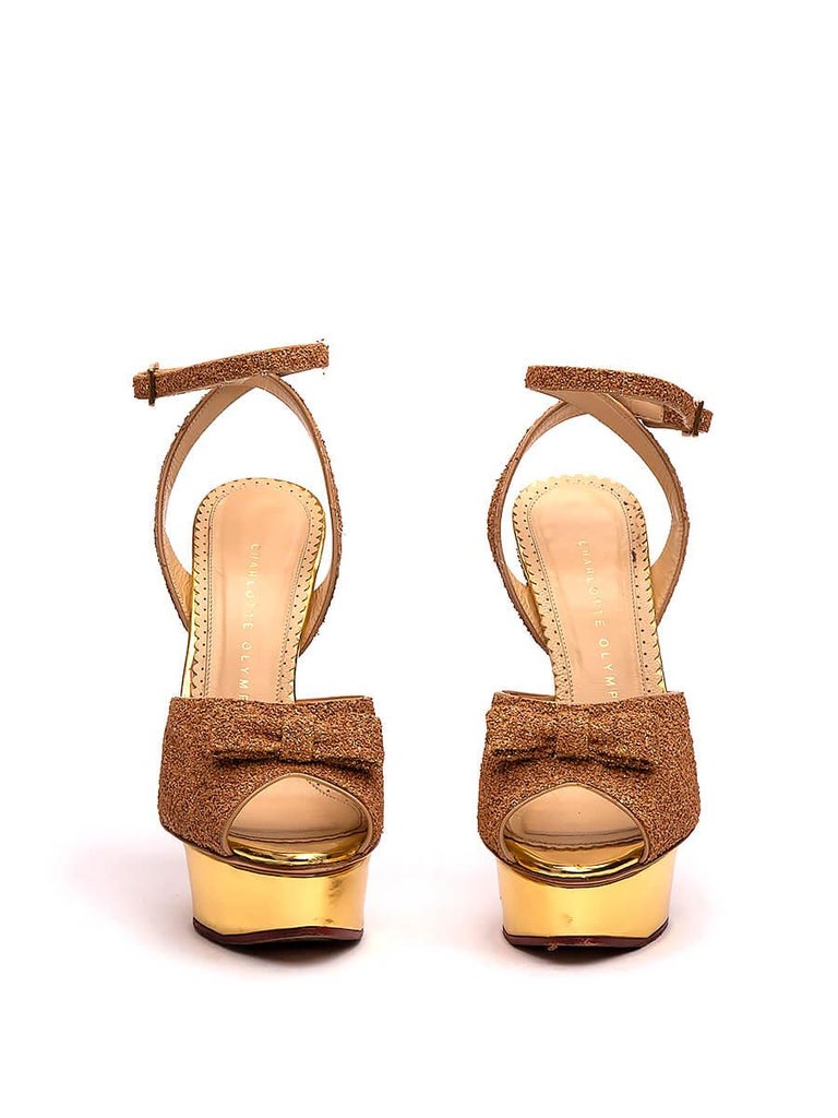 Charlotte Olympia Women's Serena Bow Platform Heels Gold Glitter For ...
