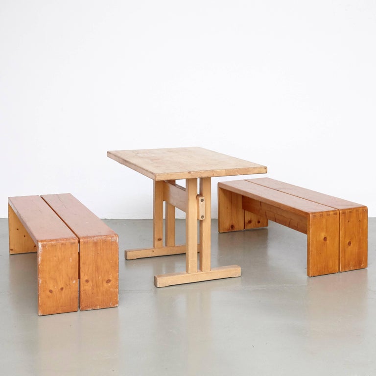 Charlotte Perriand Big Table and Two Benches for Les Arcs For Sale at ...