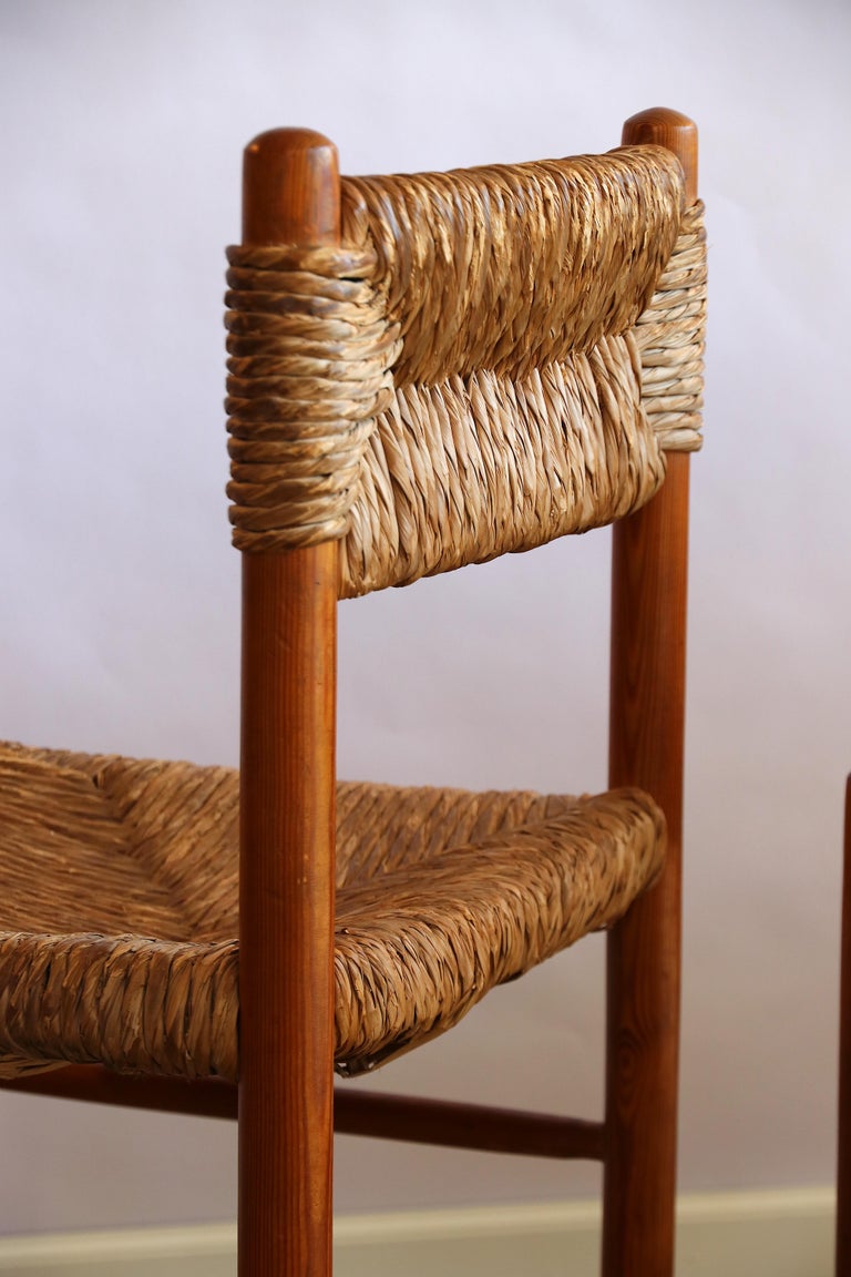 Charlotte Perriand Dordogne Straw Dining Chair for Robert Sentou, 4 ...
