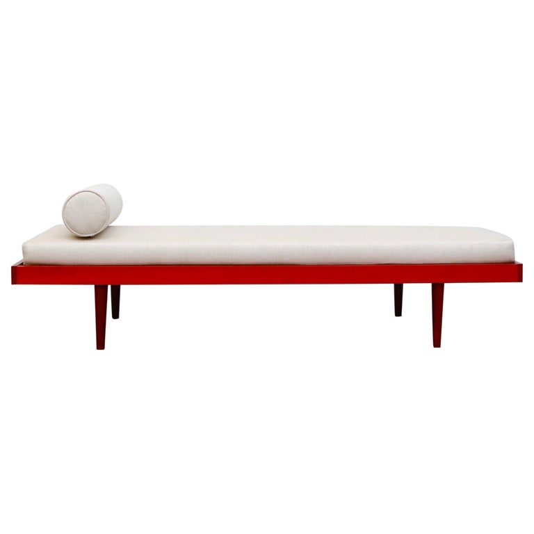 Mid-Century Daybed with Red Stained Frame at 1stDibs