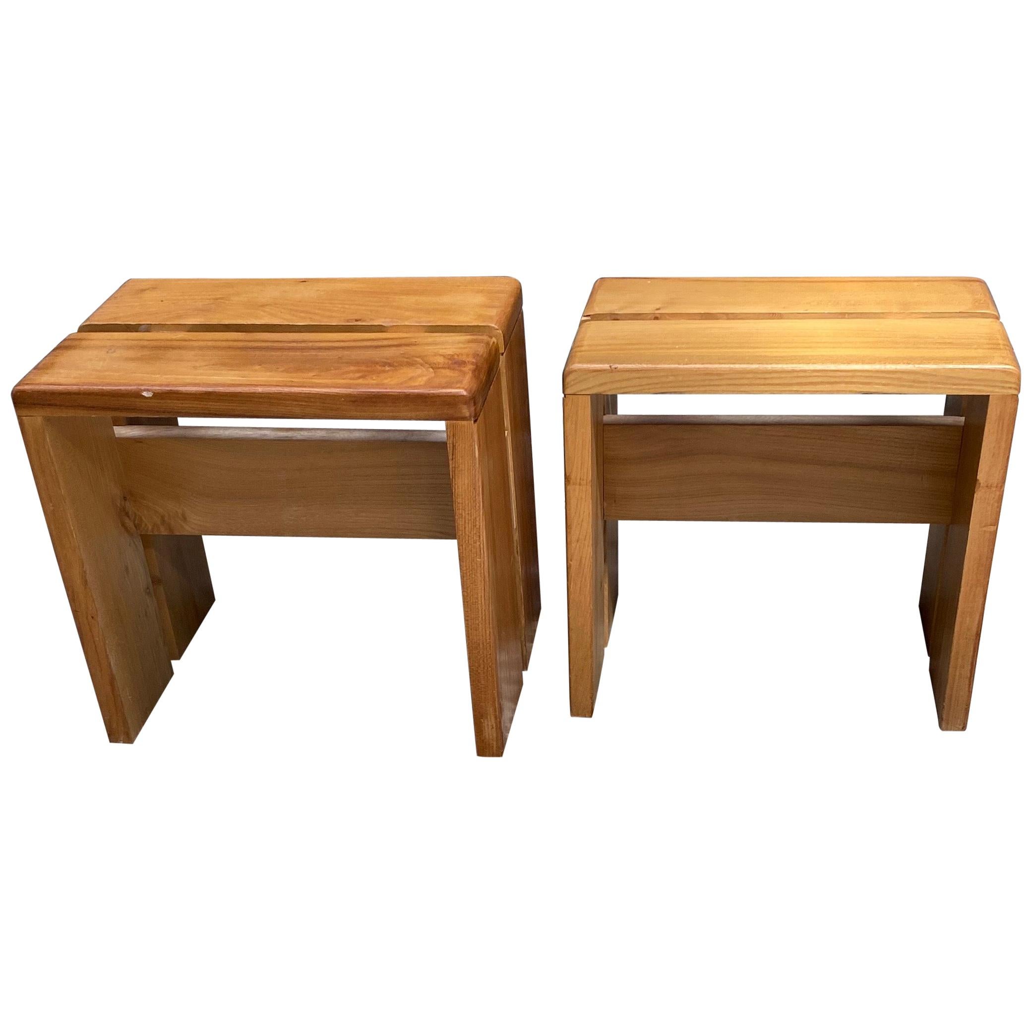 Charlotte Perriand Pair of Ash Stools at 1stDibs