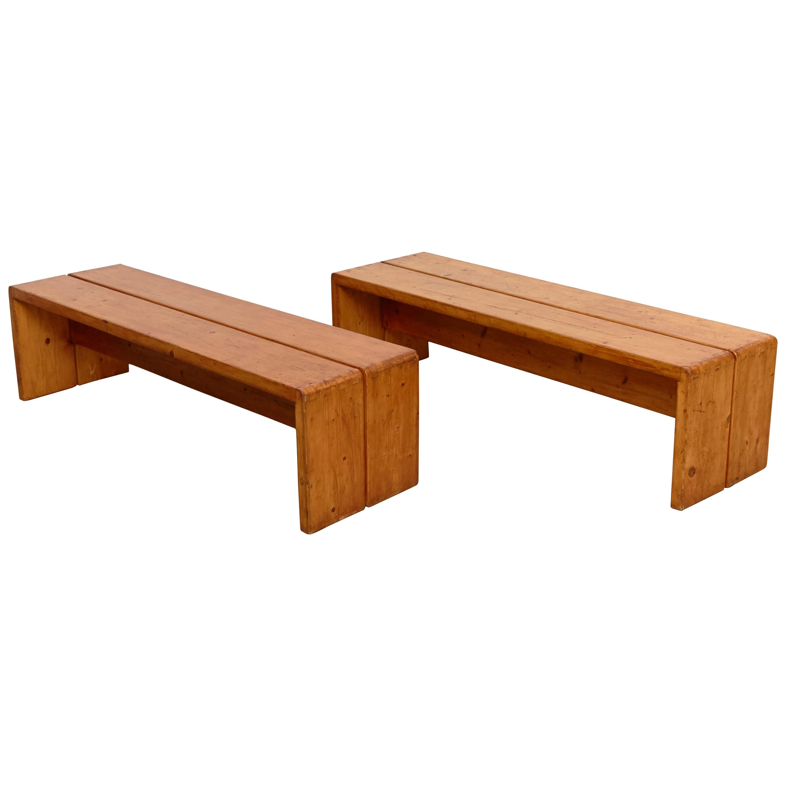 Charlotte Perriand, Pair of Large Wood Benches for Les Arcs, circa 1960 ...