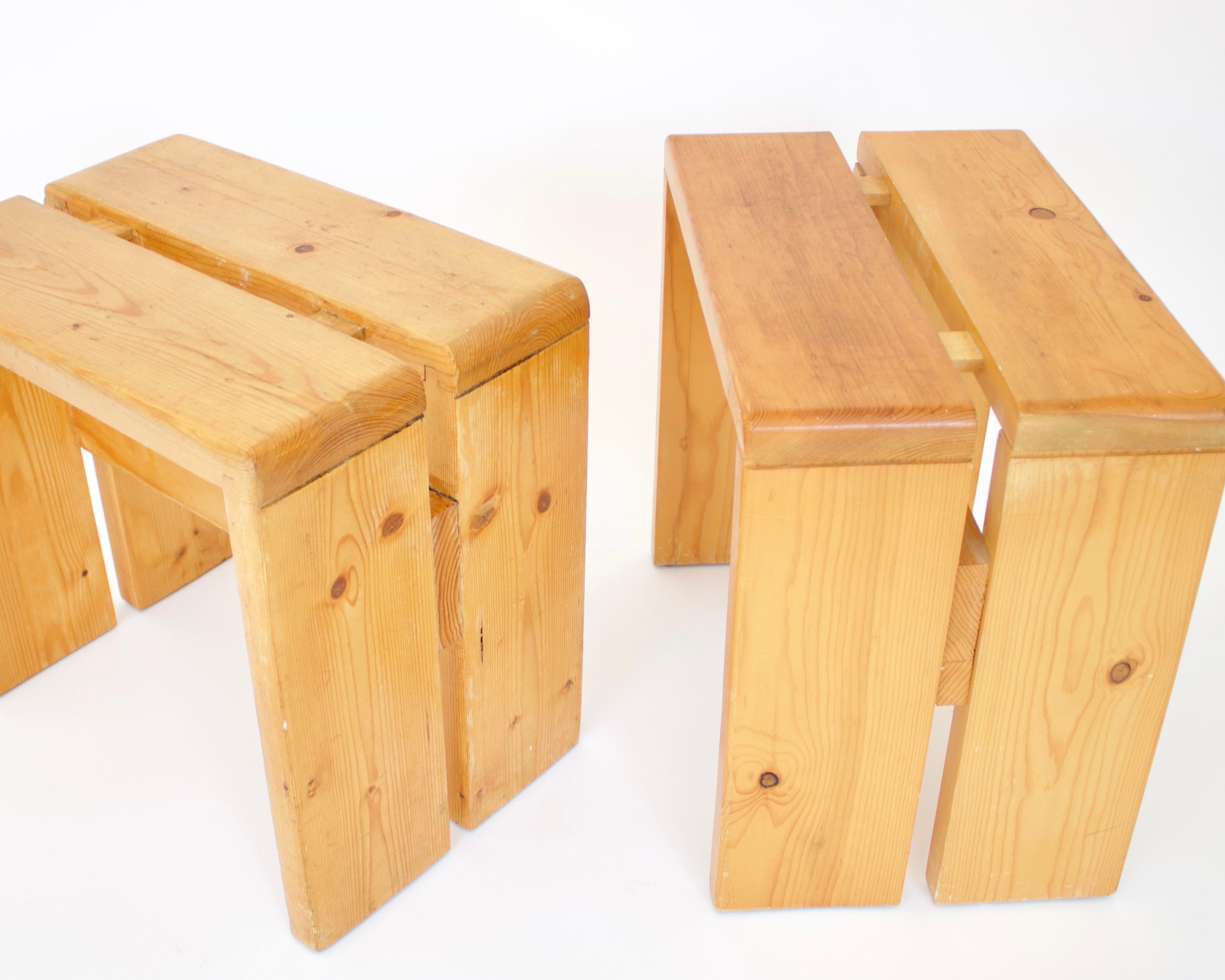 Charlotte Perriand Pine Wood Stools for Les Arcs Ski Resort, France ...