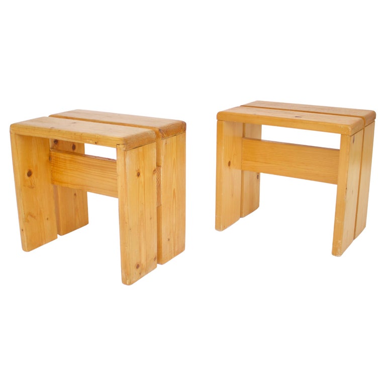 Charlotte Perriand Pine Wood Stools for Les Arcs Ski Resort, France ...