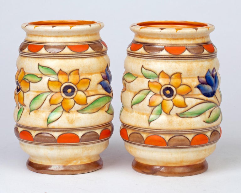 Charlotte Rhead Pair of Art Deco Crown Ducal Tube Lined Pottery Vases ...