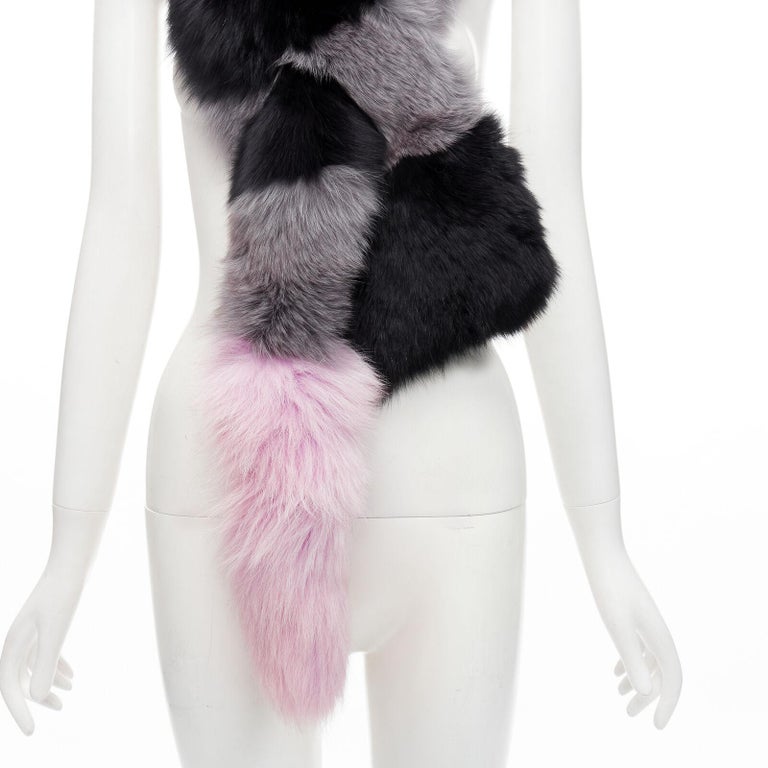 CHARLOTTE SIMONE 100% fur black pink striped tail silk lined loop ...