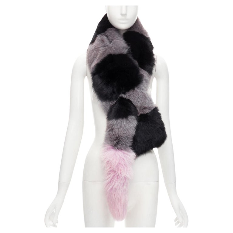 CHARLOTTE SIMONE 100% fur black pink striped tail silk lined loop ...