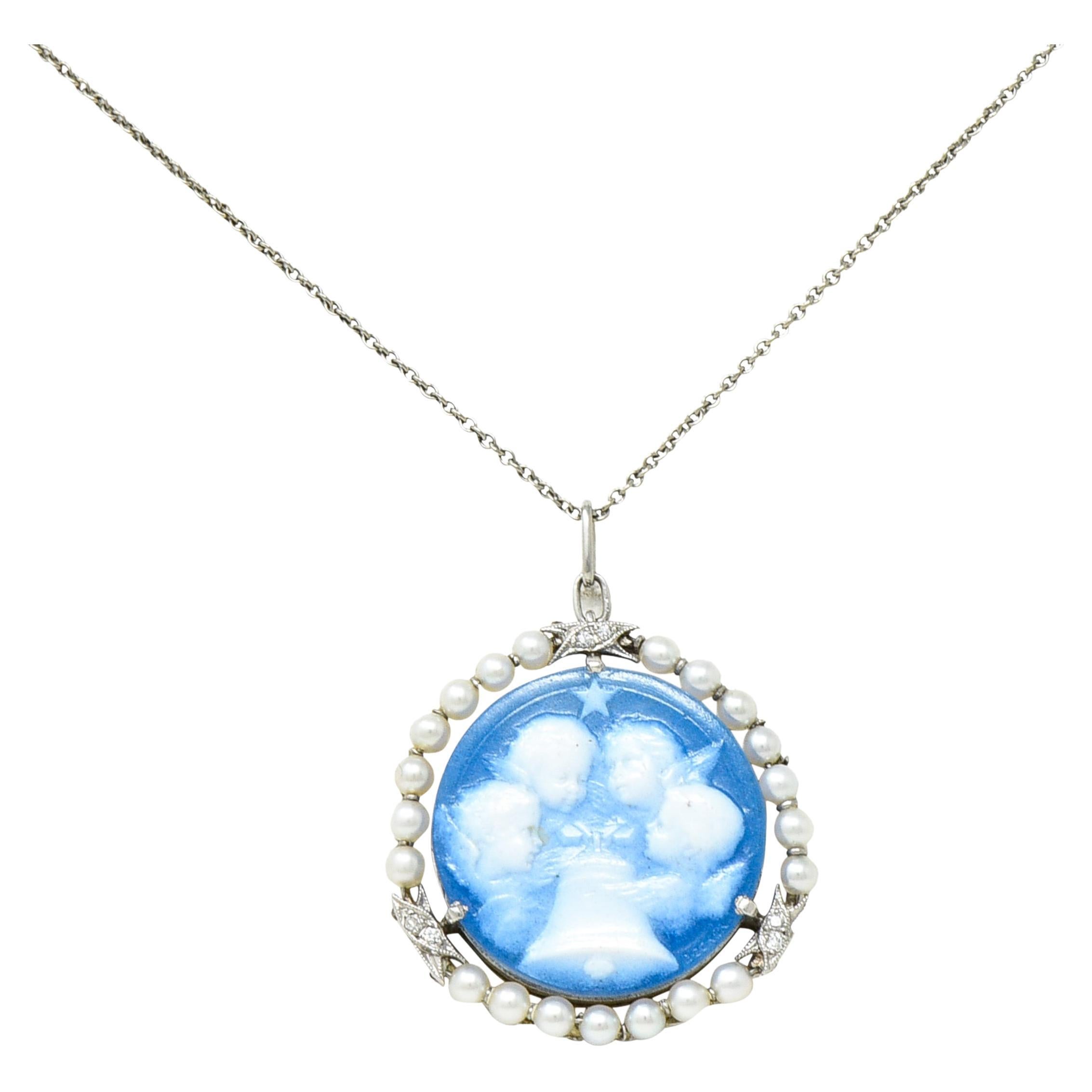 Edmond-Henri Becker Belle Époque Pâte de Verre Diamond Pearl Platinum ...