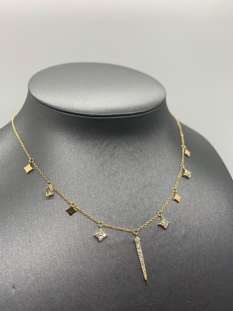 Charm Diamond Chain Necklace in 18K Yellow Gold For Sale at 1stDibs