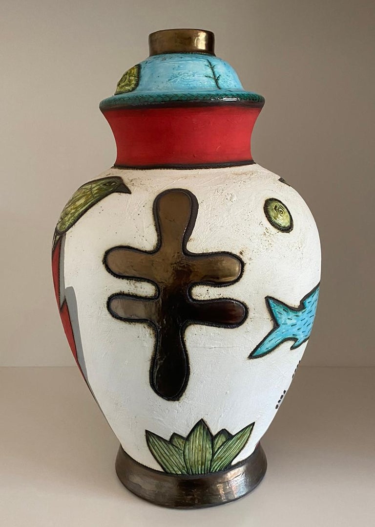 Charmaine Haines 'South African' Art Pottery, Face and Fish Vase For ...