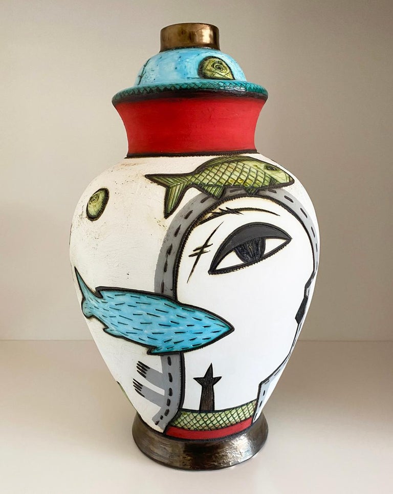 Charmaine Haines 'South African' Art Pottery, Face and Fish Vase For ...