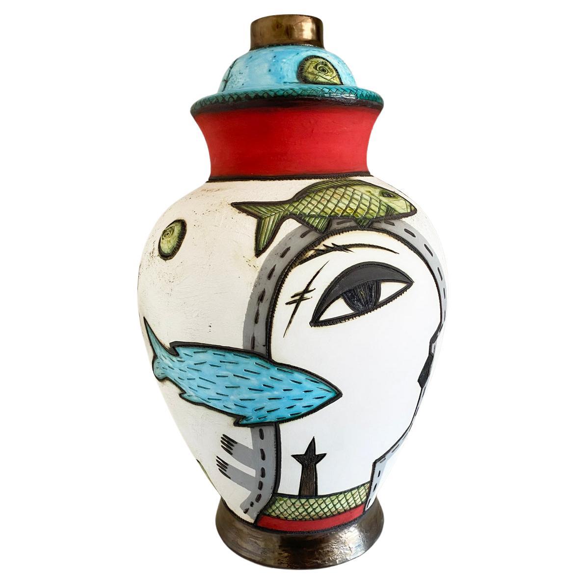 Charmaine Haines 'South African' Art Pottery, Face and Fish Vase For ...