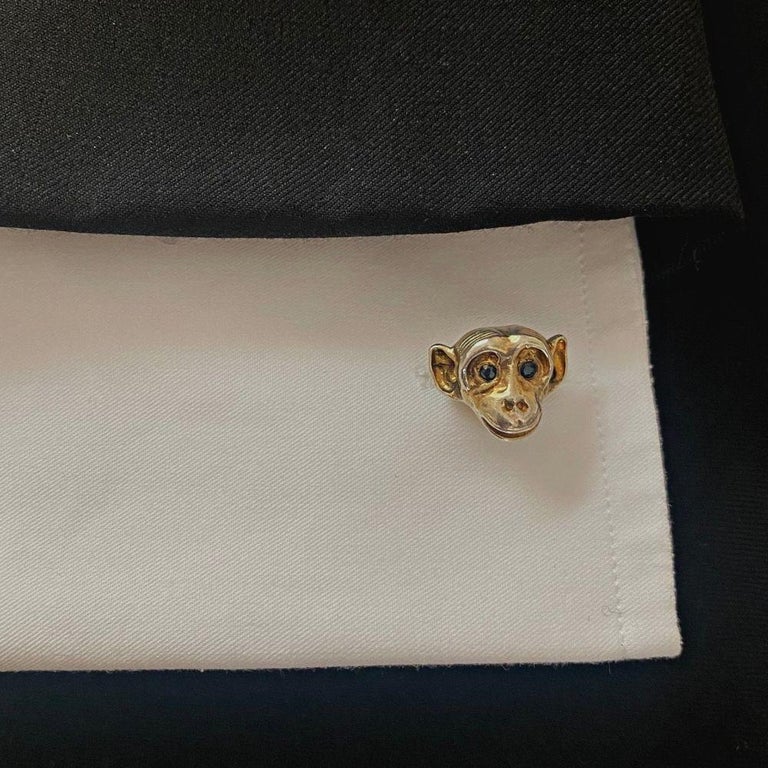 Charmed by a Cause Monkey Animal Cufflinks Yellow Gold For Sale at 1stDibs