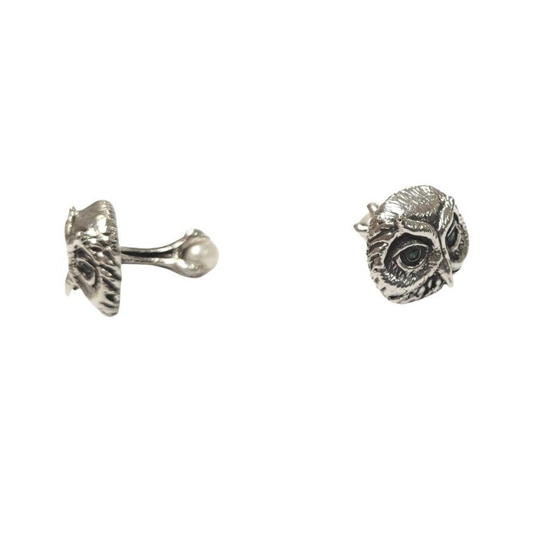 Charmed by a Cause Owl Animal Cufflinks Sterling Silver For Sale at 1stDibs