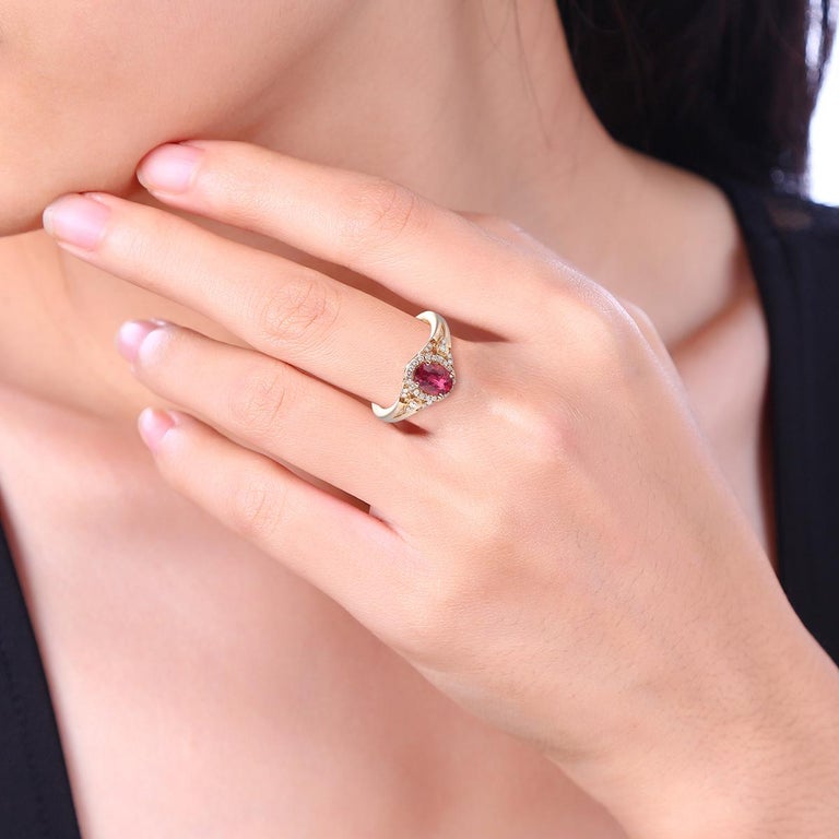 Charming 14 Karat Pink Gold Diamond, and Ruby Ring For Sale at 1stDibs