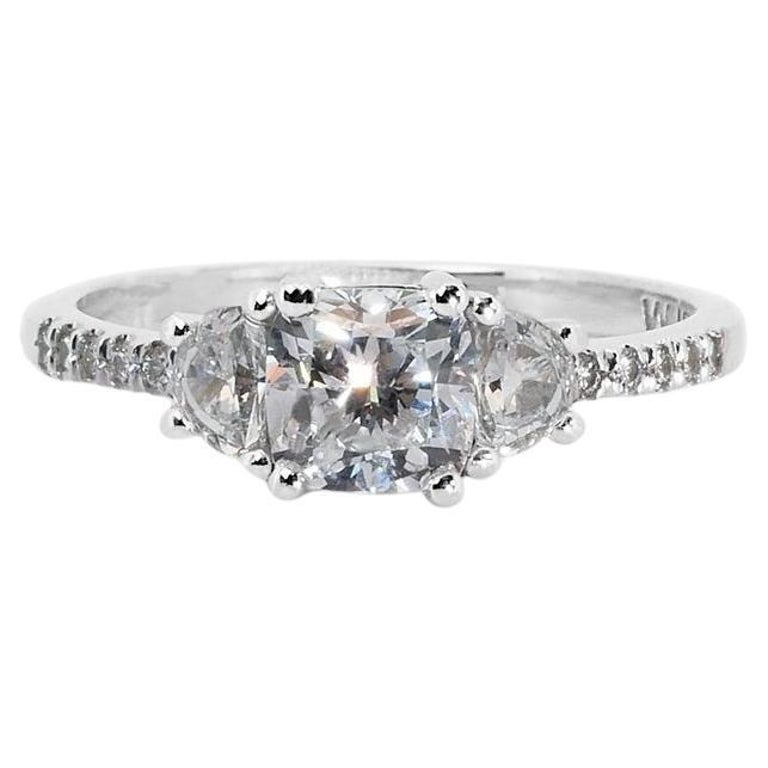Charming 18k White Gold Three Stone Ring with 1.43ct Natural Diamonds ...