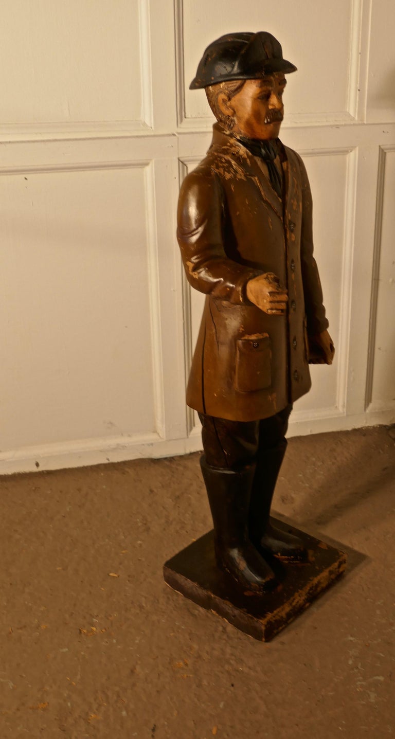 Charming 1920s Wooden Fireman Sculpture For Sale at 1stDibs