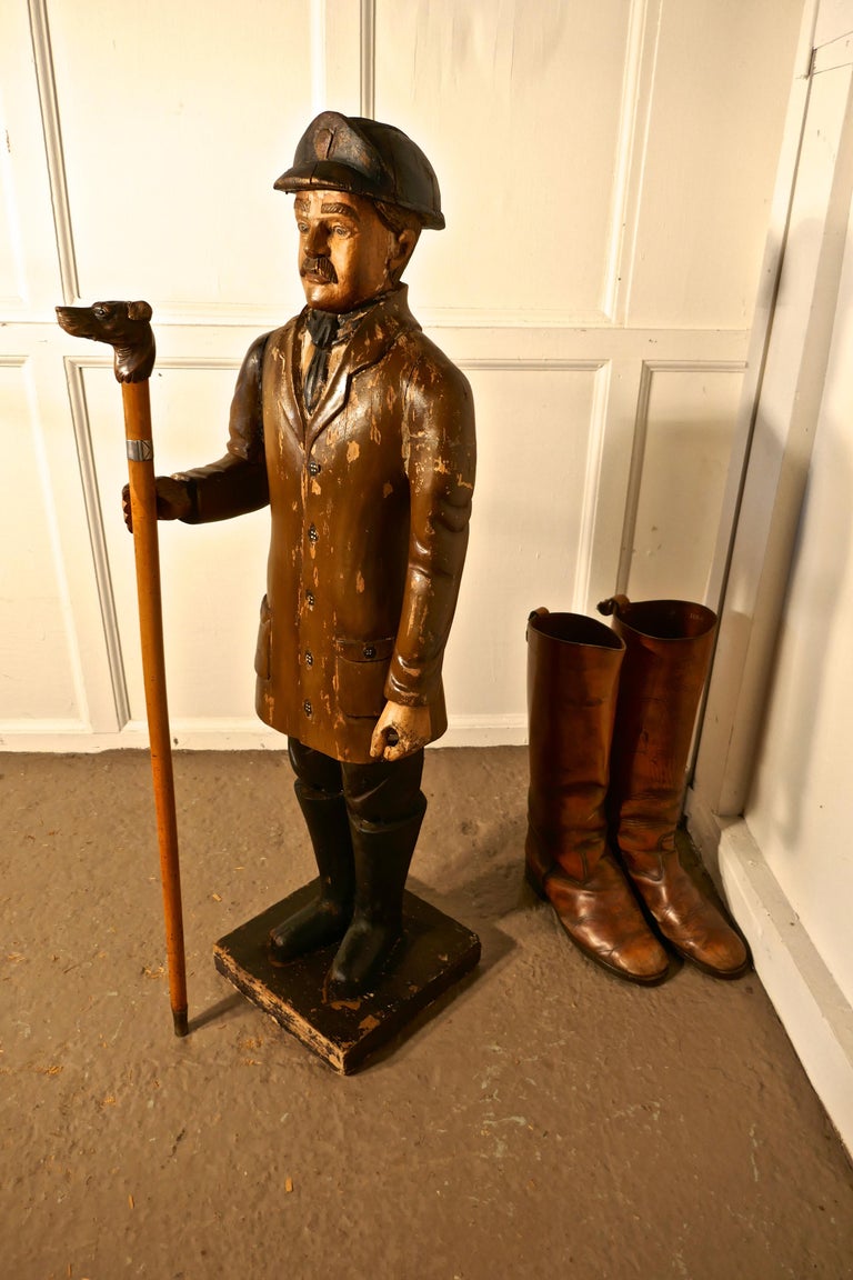 Charming 1920s Wooden Fireman Sculpture For Sale at 1stDibs