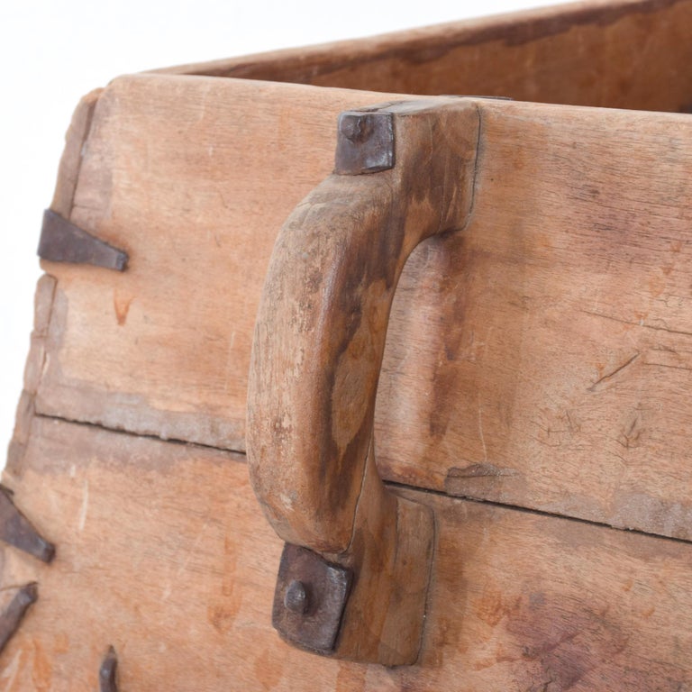 Aged Antique Wood Box with Handles Striking Modern Metal Trim Forged ...