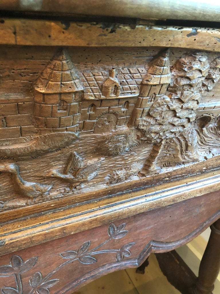 Charming Antique Carved Wood Bread Making Console Table at 1stDibs