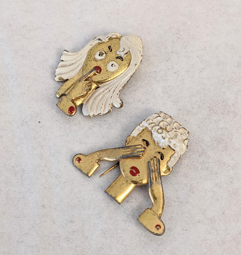 Charming Art Deco Figural Clip Brooches For Sale at 1stDibs