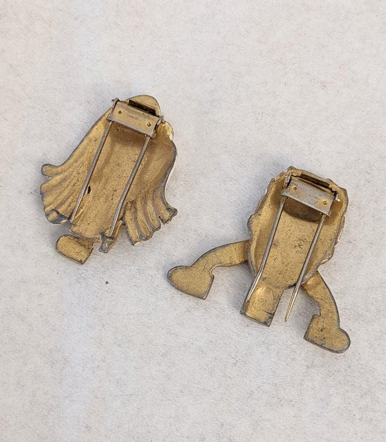 Charming Art Deco Figural Clip Brooches For Sale at 1stDibs