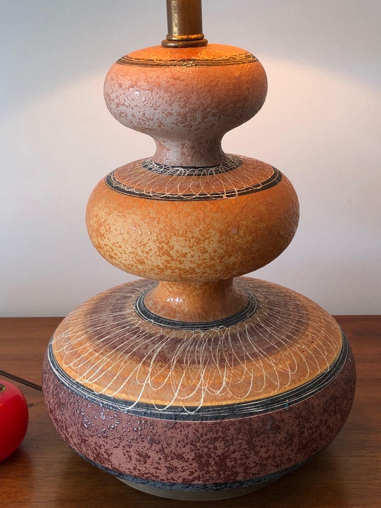 Charming Ceramic Gourd Lamp with Sgraffito Decoration For Sale at 1stDibs