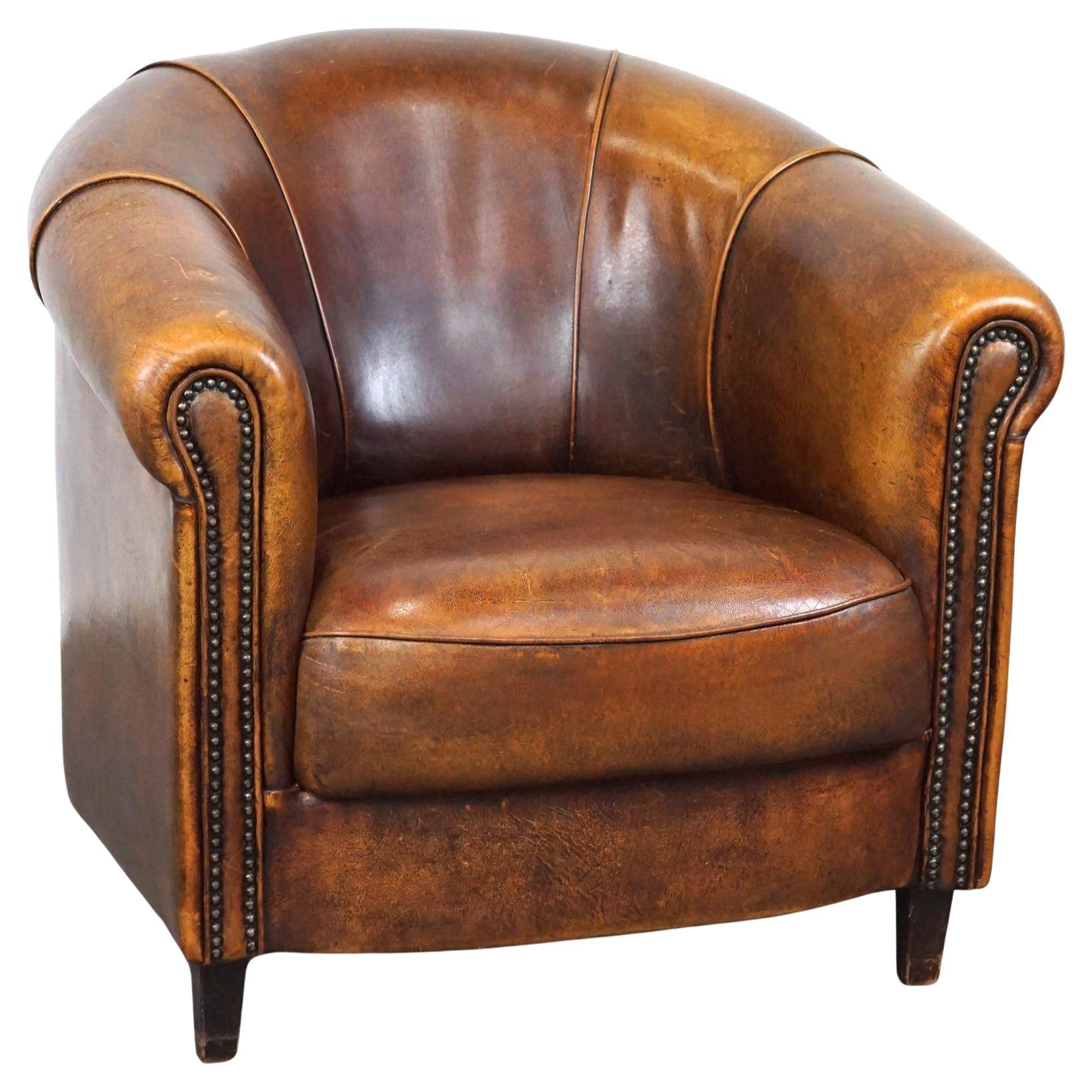 Comfortable, Spacious Sheepskin Leather Club Chair with a Loose Seat ...