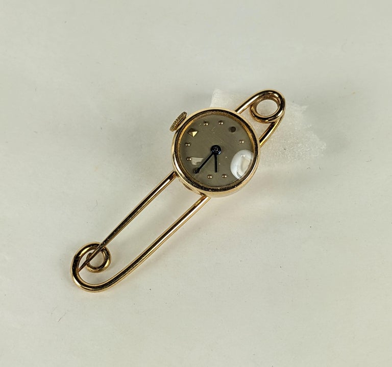 Charming Gold Watch Safety Pin For Sale at 1stDibs