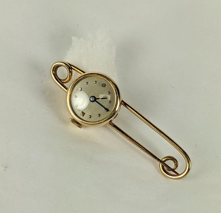 Charming Gold Watch Safety Pin For Sale at 1stDibs