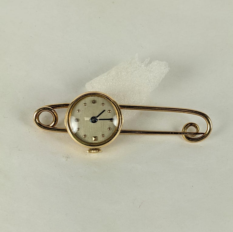 Charming Gold Watch Safety Pin For Sale at 1stDibs