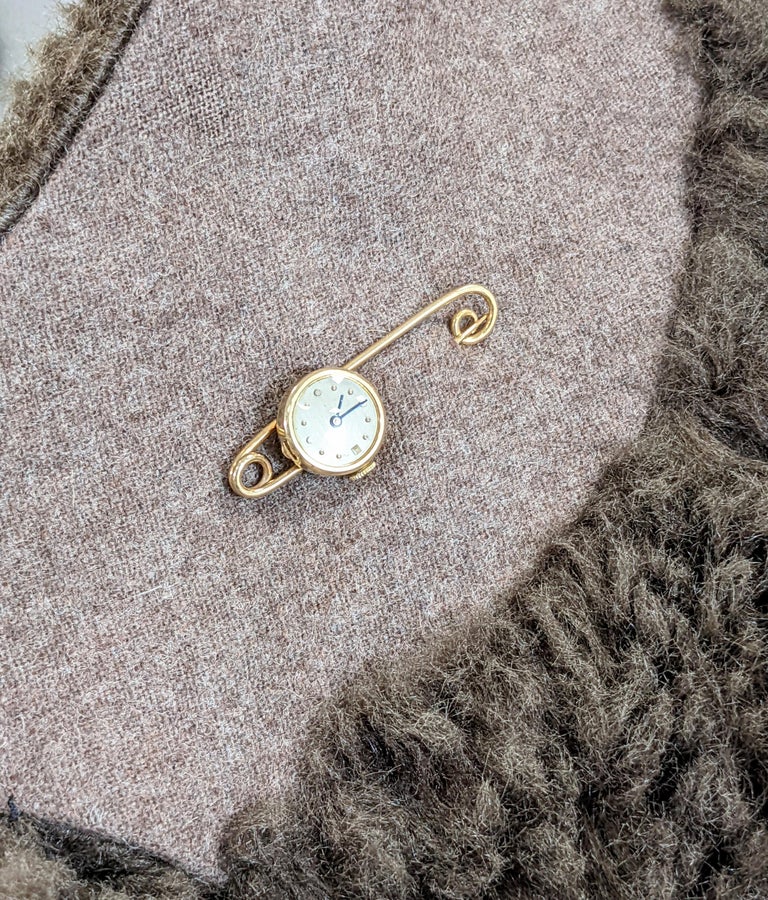 Charming Gold Watch Safety Pin For Sale at 1stDibs