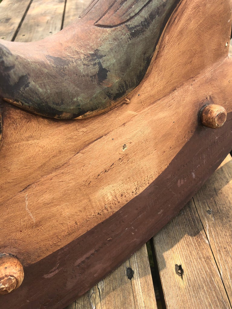 Charming Handmade Carved Wood Folk Art Rocking Horse Sculpture Toy For ...