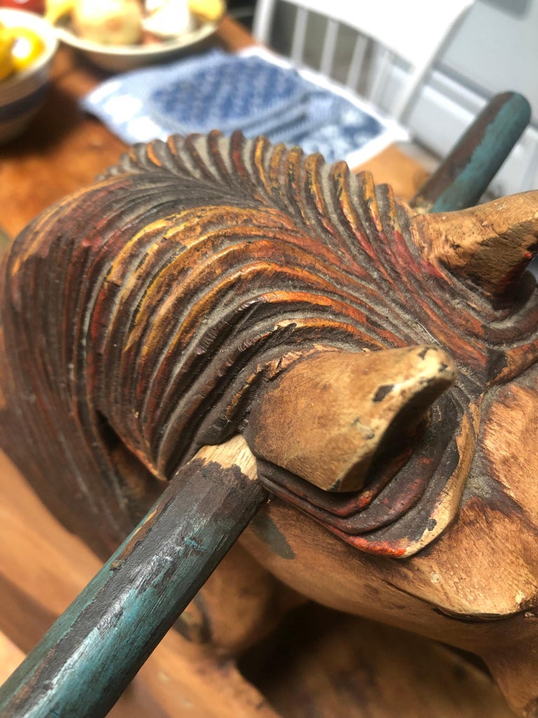 Charming Handmade Carved Wood Folk Art Rocking Horse Sculpture Toy For ...