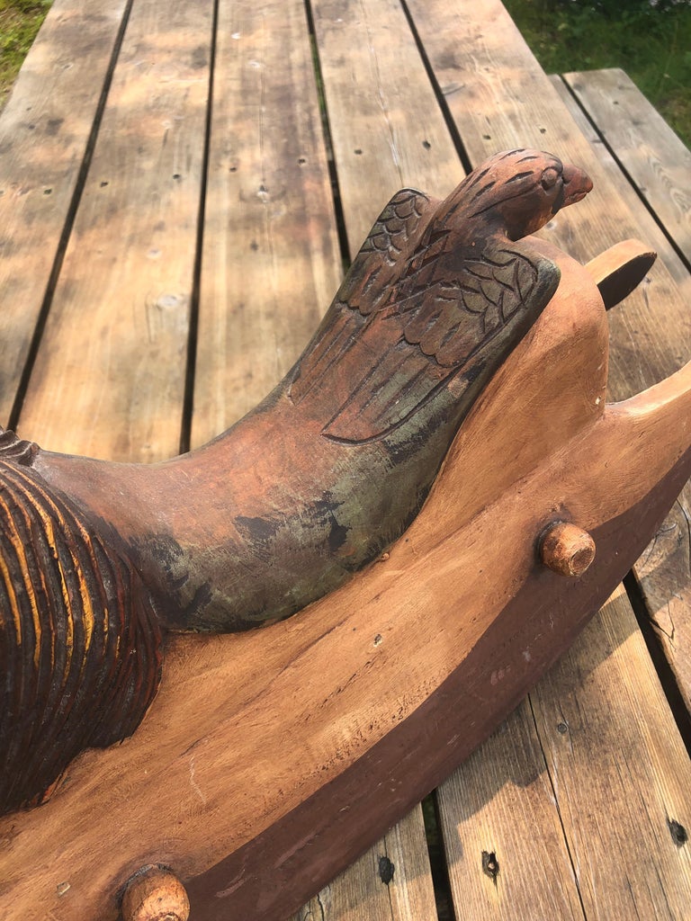 Charming Handmade Carved Wood Folk Art Rocking Horse Sculpture Toy For ...