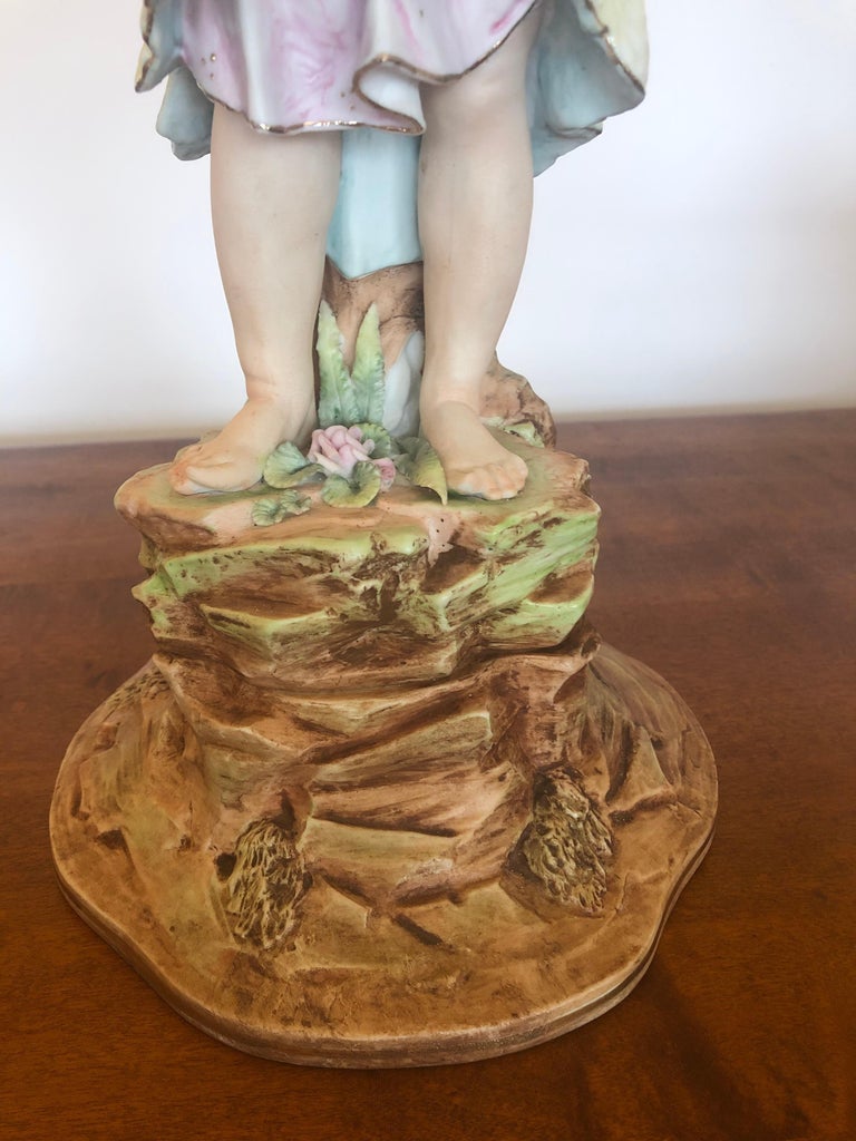 Charming Large Antique Hand Painted Parian Porcelain Figure of a Girl ...